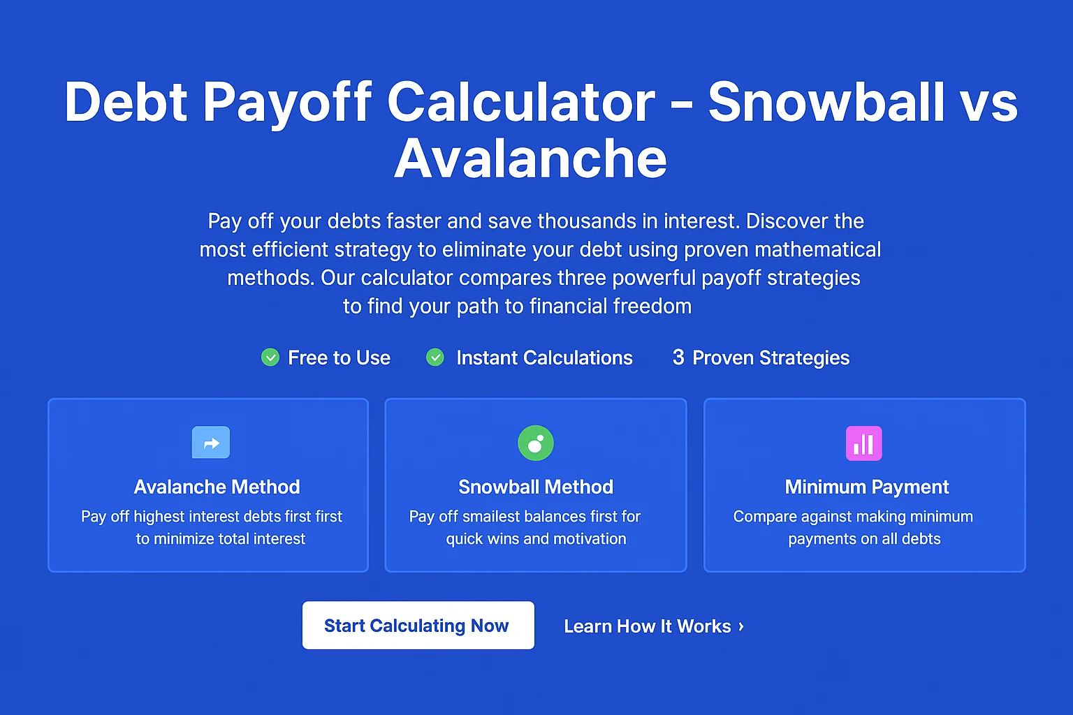 Free Debt Payoff Calculator - Compare Snowball vs Avalanche Methods